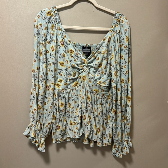 Angie | Tops | Angie Floral Print Top Light Blue And Yellow | Poshmark